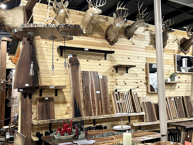 Outdoorsman's dream or decorator's secret weapon? These mounted trophies and live-edge wood slabs transform man caves into mountain lodges instantly.