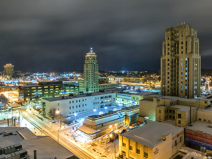 Battle Creek's skyline at night sparkles like a midwest Manhattan, if Manhattan took its time and enjoyed the evening.