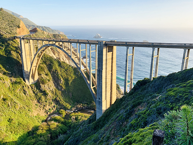 Engineering meets art in Big Sur's most photographed landmark. Cars look like toys crossing this concrete masterpiece.