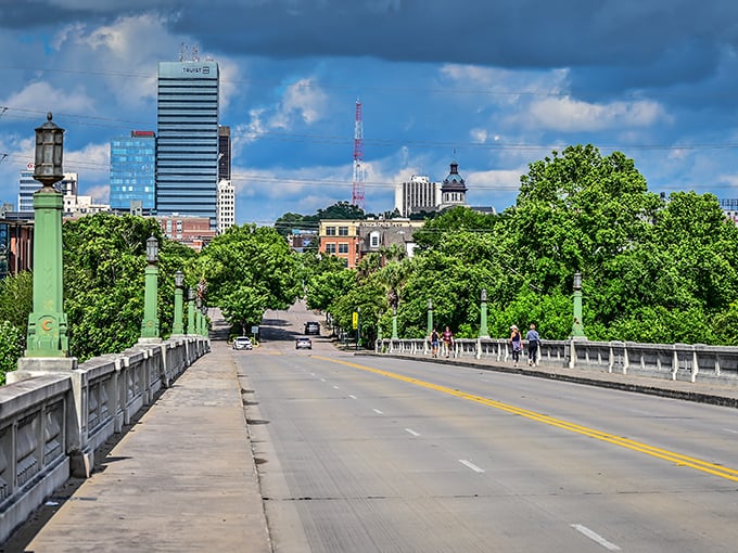 Columbia's urban landscape stretches toward blue skies, a capital city that balances government efficiency with Southern leisure like a perfectly mixed cocktail.