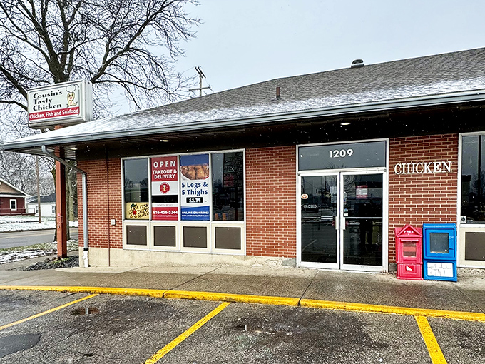 That brick exterior says "we're serious about chicken" louder than any fancy sign ever could in Grand Rapids.
