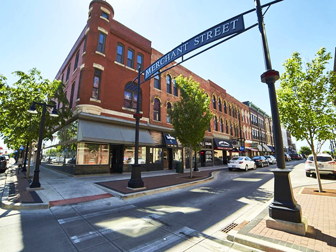 A corner establishment anchors this Decatur intersection with vintage appeal. The awnings practically whisper "come in and stay awhile."