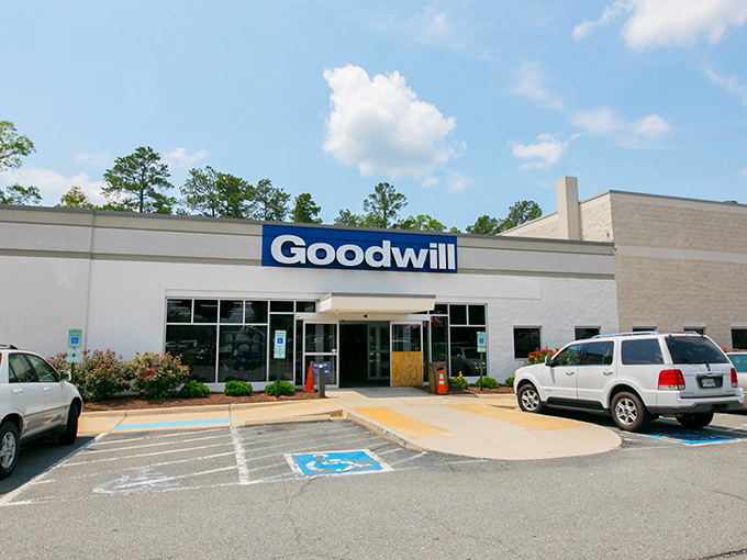 Goodwill's clean lines and welcoming entrance invite exploration. The thrift equivalent of "come on in, the bargains are fine!"