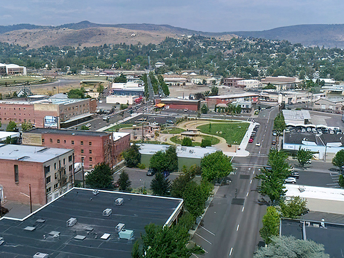 "Bird's eye beauty! Klamath Falls lays out its grid of possibilities like a real-life Monopoly board with much better views."