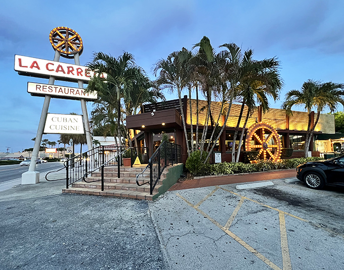 La Carreta's distinctive wheel sign has been guiding hungry Miamians to Cuban comfort food for generations.