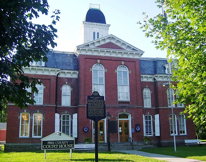 Milford's stately courthouse stands as the crown jewel of the town, its red brick and white trim commanding attention from every angle.