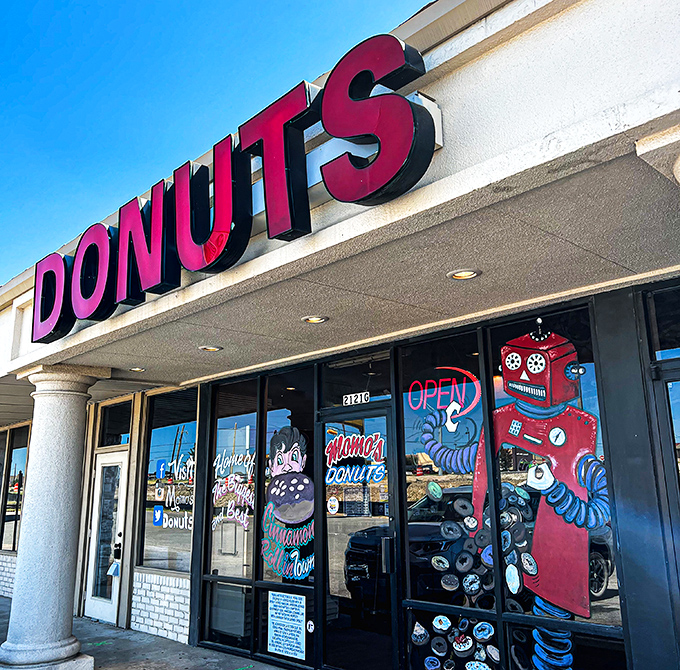 That robot isn't just decoration&mdash;he's guarding some of the most creative donuts this side of the Red River.