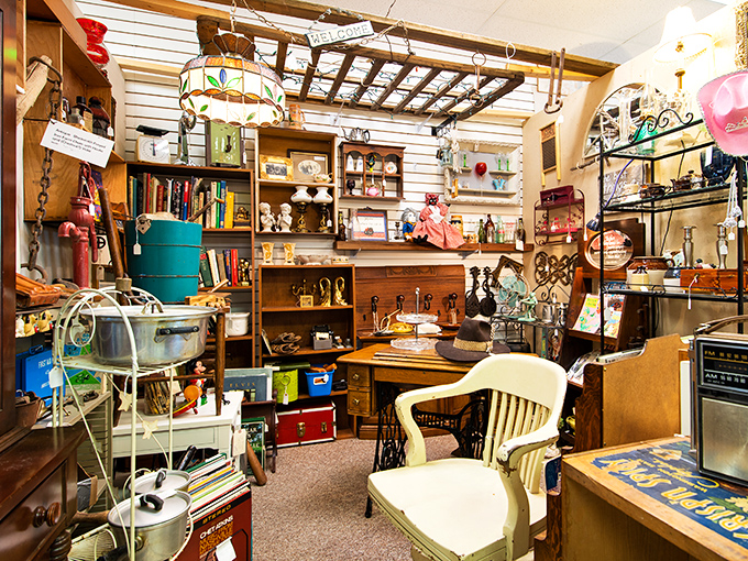 Glass cabinets filled with yesterday's treasures, each shelf a time capsule of American life through the decades.