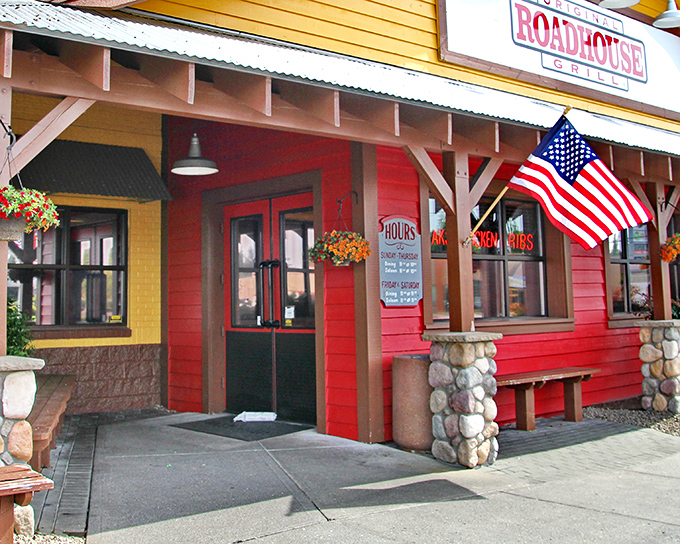 The Original Roadhouse Grill wears its Americana proudly. That red and yellow exterior is like a cheerful dinner bell for hungry Oregonians.