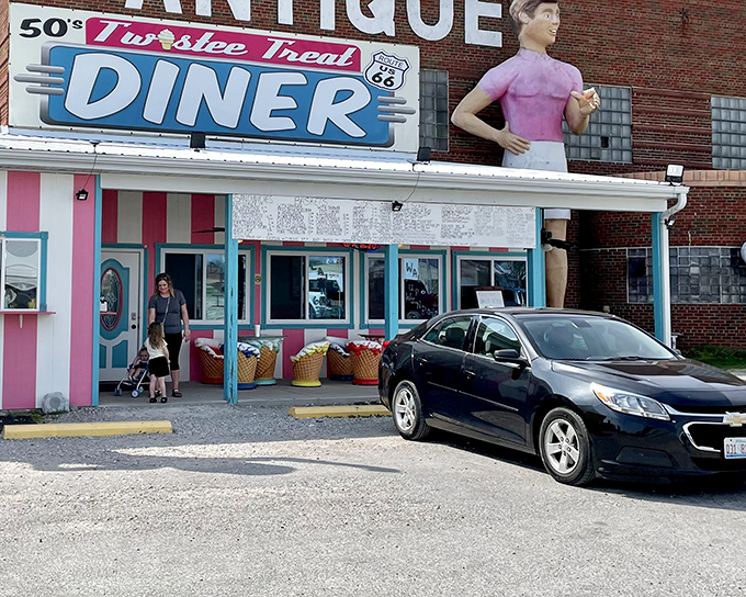 The Pink Elephant's 50's diner entrance is so authentically retro, you'll check your phone to make sure it's still 2023.
