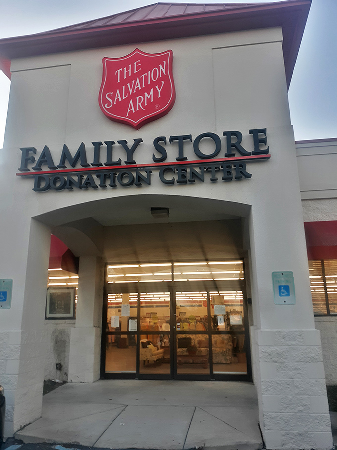 The Salvation Army's iconic red shield welcomes bargain hunters to this Dover treasure trove of possibilities.