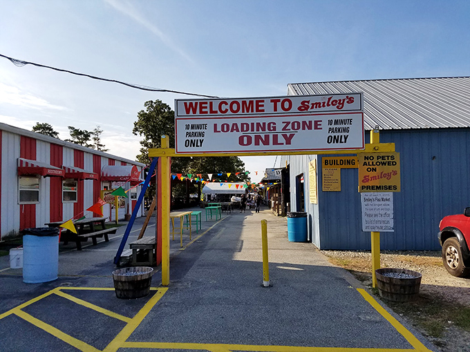 Smiley's loading zone sign might as well say "Happiness Unloading Area"&mdash;your wallet gets lighter while your spirits soar.