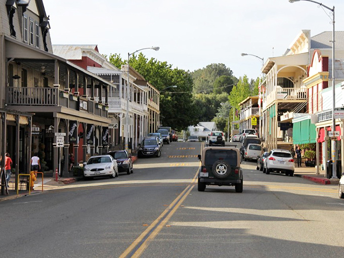 Sutter Creek's Gold Rush buildings stand shoulder to shoulder, still waiting for miners to return with pockets full of dust.