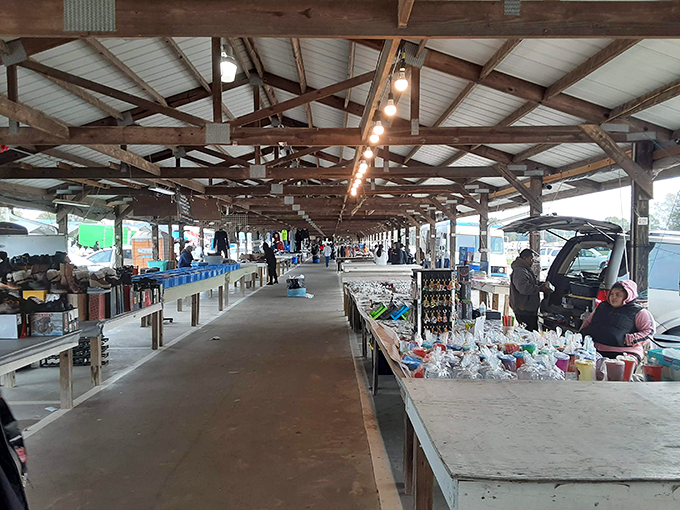 Under this long wooden roof, treasures await the patient explorer. The Barnyard's covered walkways make treasure hunting possible rain or shine.