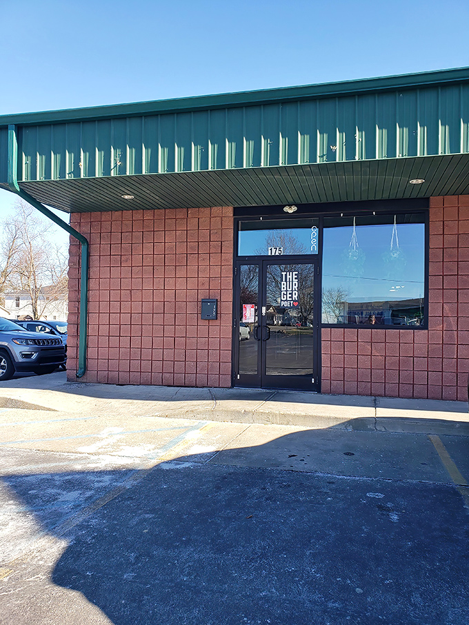 The Burger Poet's humble brick exterior hides culinary verses written in beef and cheese. Don't judge this book by its cover!