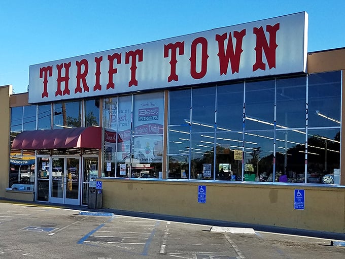 Thrift Town's bold signage promises exactly what it delivers - a entire town's worth of treasures. 