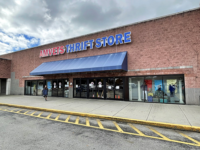 Amvets' wide entrance welcomes shoppers and donors alike – a community hub disguised as a thrift store.