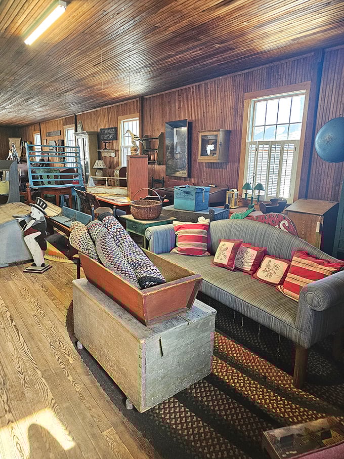 Blue-painted furniture and wooden treasures create a rustic wonderland at Country Treasures. Grandma would approve of this decorating scheme!