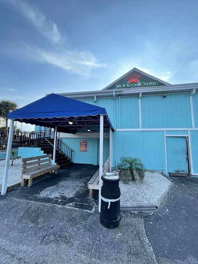 At Crabby Bill's, the only thing more colorful than the building is the flavor profile of their blackened grouper sandwich.