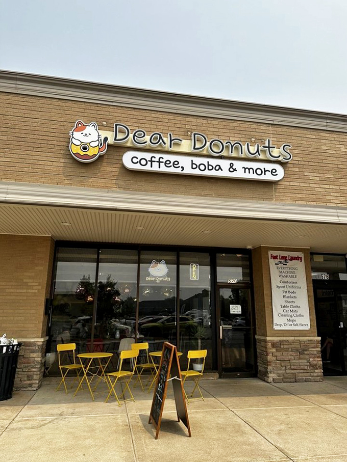 Dear Donuts combines coffee, boba, and donuts under one roof. That lucky cat mascot knows exactly what makes a perfect morning trifecta.