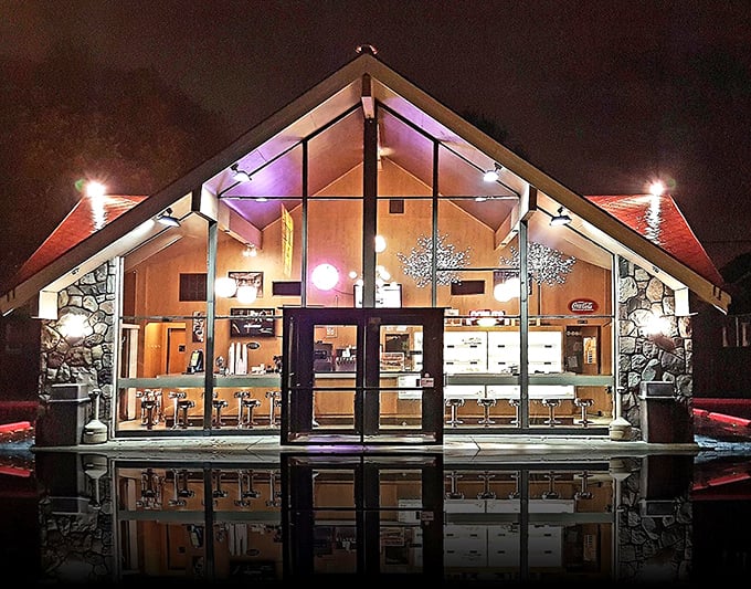 By night, Donutville glows like a donut spaceship that landed in Dearborn &ndash; beaming up hungry humans for sweet encounters of the fried kind.