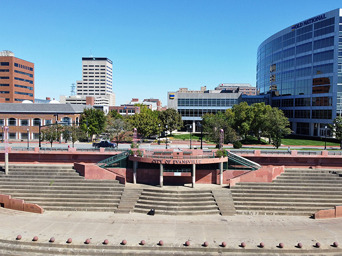 Modern buildings blend seamlessly with Evansville's historic charm, creating an ideal retirement landscape. 