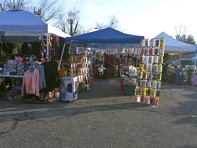 Under colorful tents, St. Mark's vendors create a festival atmosphere. Sunglasses recommended&mdash;some deals are blindingly good!