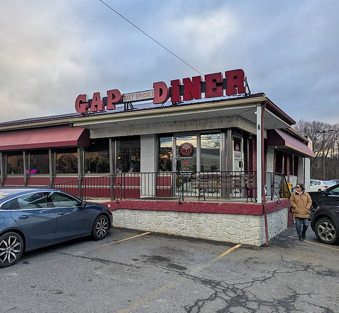 Red awnings and stone walls frame this temple of comfort food. The Gap Diner doesn't just fill stomachs&mdash;it fills the soul with pancakes wider than your plate.