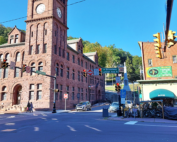 The speed limit sign says 25, but Jim Thorpe's quiet residential streets encourage an even slower pace to soak in the details.