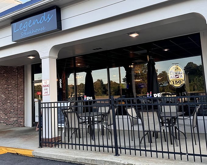 The outdoor patio at Legends offers a perfect perch for people-watching while you savor that perfectly aged ribeye.