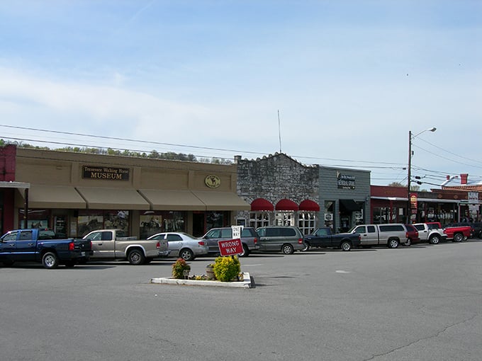 Main Street Lynchburg – where the biggest traffic jam might be two locals stopping their trucks to chat about the weather.