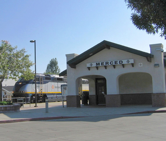 Merced's Amtrak station connects this affordable city to the rest of California. A college town where retirees find both culture and value.