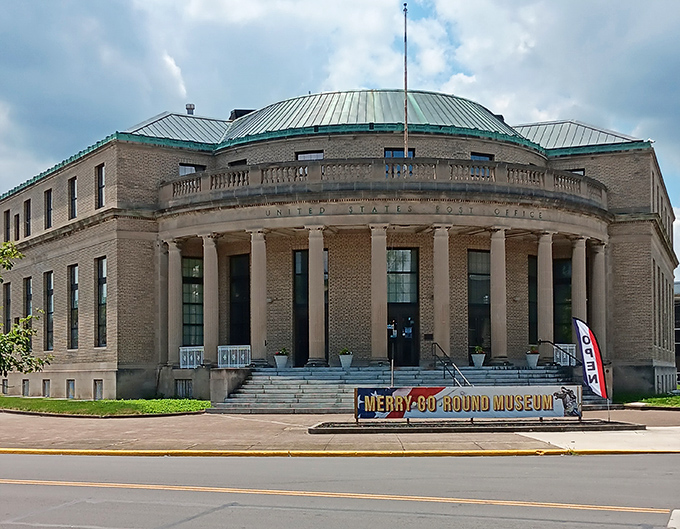 The Merry-Go-Round Museum's stately columns hide a whimsical world within. Architecture outside, magic inside!