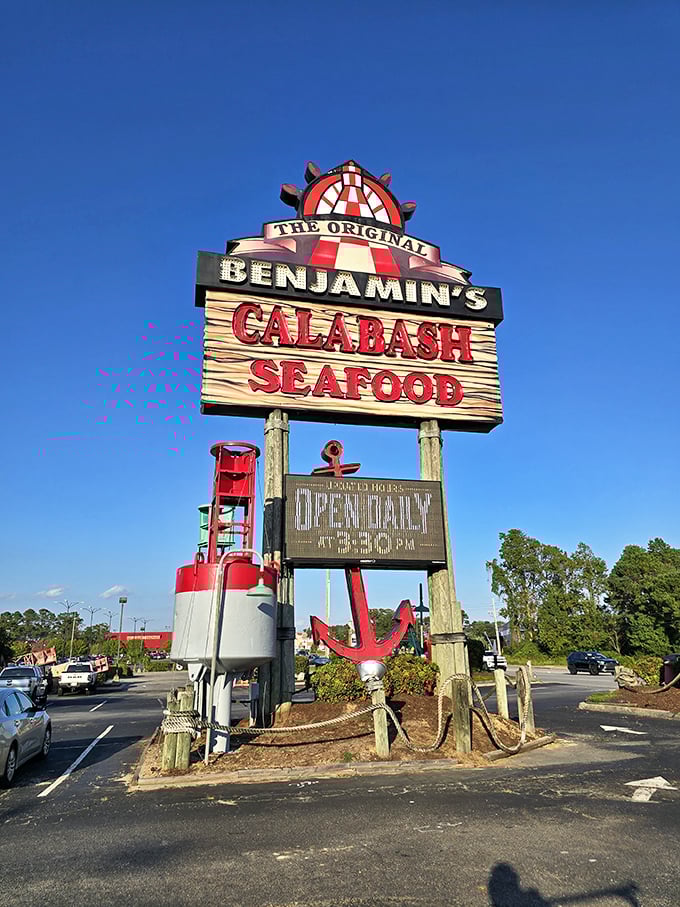 Part maritime museum, part seafood wonderland. Benjamin's iconic sign promises a buffet adventure your stomach won't soon forget.