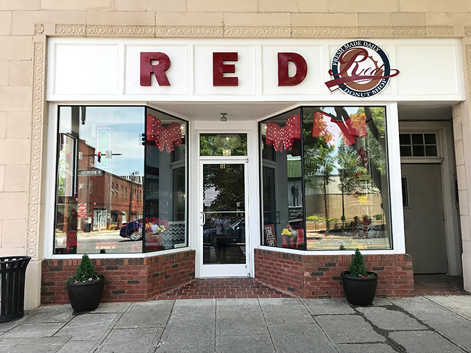 Simple, elegant, and promising sweet treasures within. RED's storefront has that timeless quality that says "we've been making donuts right for generations."