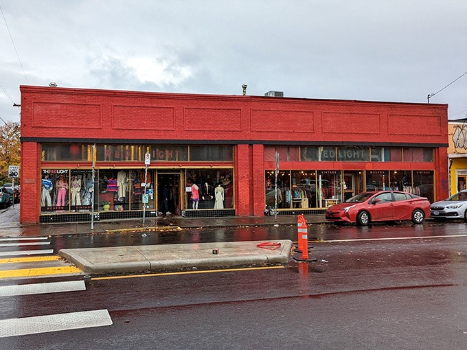 Red Light's vibrant exterior matches the colorful vintage treasures within. Portland's fashion-forward find their unique style here.