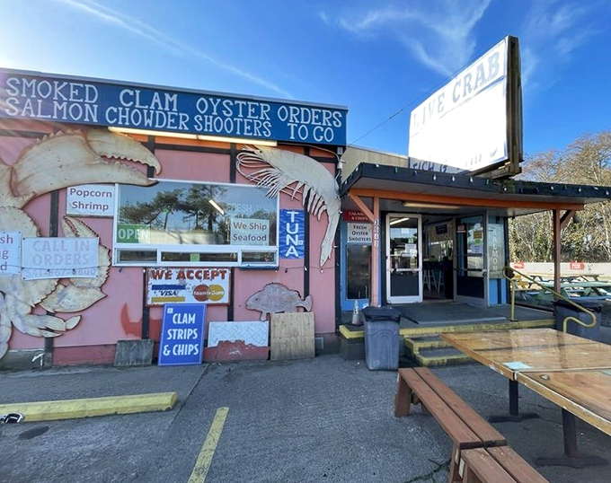 The vibrant facade of South Beach Fish Market is like a seafood billboard. Those painted crabs aren't false advertising—they're a taste preview.