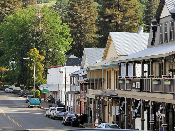 The Chief Mule sign marks one of Sutter Creek's historic establishments. Gold Rush history lives on in every brick and board.