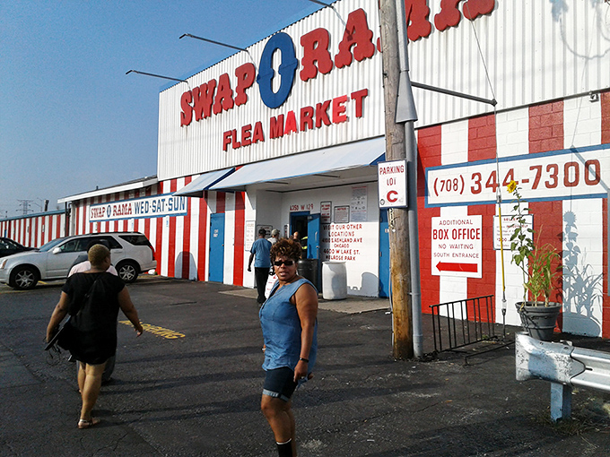 Swap-O-Rama's entrance beckons bargain hunters like a portal to an alternate dimension where everything costs less and means more.