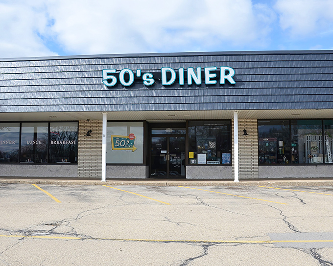 Straight out of "Happy Days" &ndash; The 50's Diner's storefront is where breakfast meets nostalgia.