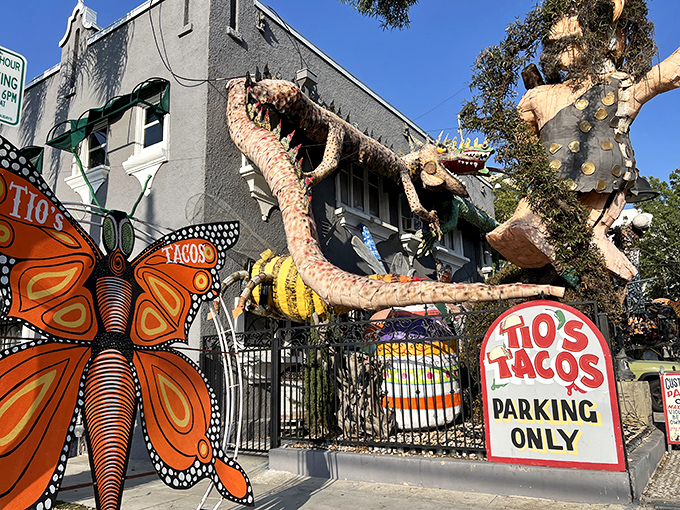 That magnificent dragon sculpture guards more than just tacos - it protects a truly magical dining experience