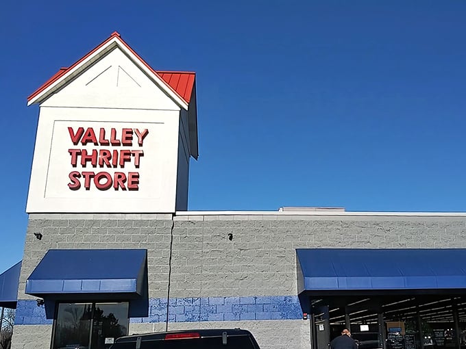 That iconic red roof and tower &ndash; Valley Thrift's architectural signature promises adventures in secondhand paradise.