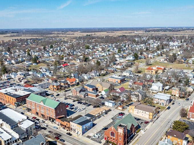 From above, Wilmington reveals itself as a perfect patchwork quilt of small-town America, where neighborhoods, downtown, and countryside blend into a cozy community tapestry.