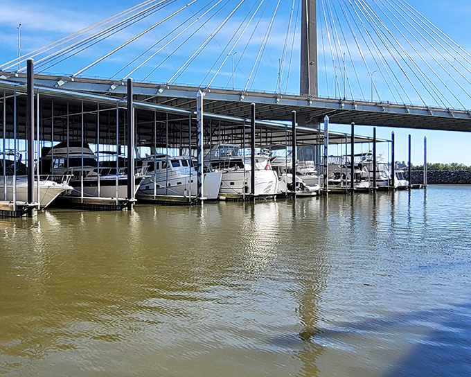The marina welcomes boats like old friends returning home for Sunday dinner together.