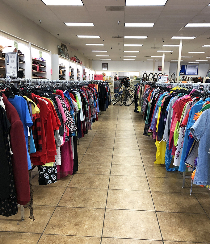 The rainbow of possibilities stretches as far as the eye can see, each garment with its own story and future.