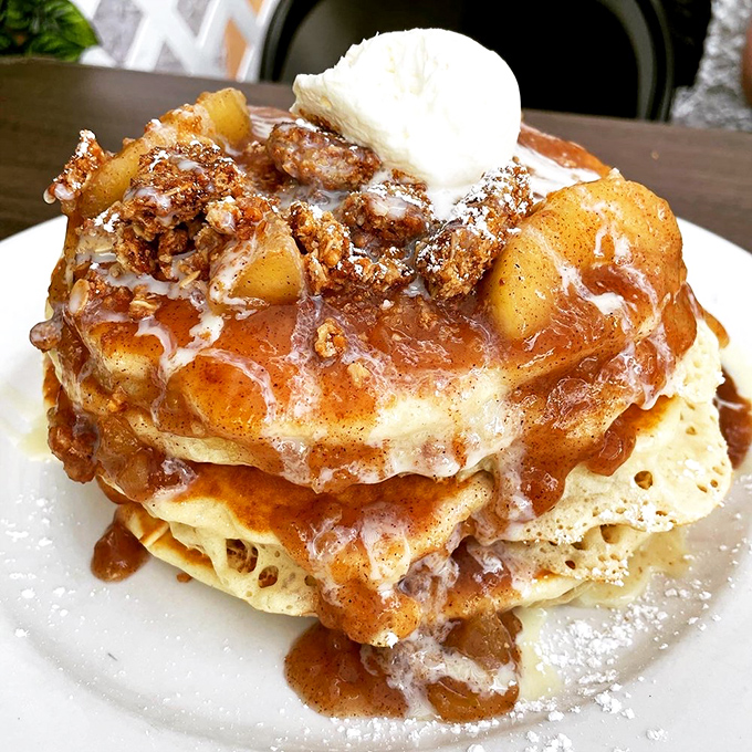 These apple pancakes aren't just breakfast, they're an architectural achievement&mdash;layers of fluffy goodness supporting caramelized apples in a gravity-defying stack of morning bliss.