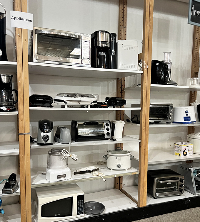 Small appliances standing at attention, proving that someone's kitchen downsizing is your culinary upgrade waiting to happen.