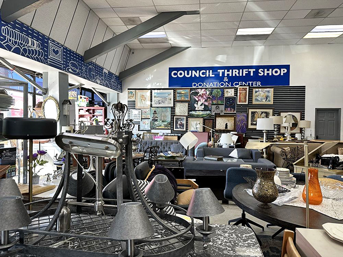 The furniture section resembles a living room family reunion, with pieces from different eras awkwardly but charmingly mingling together.