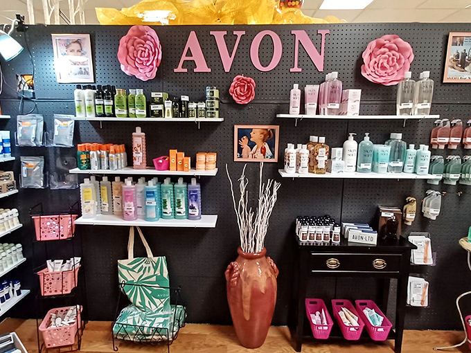 The Avon booth&mdash;where your mother's favorite beauty products live on in pink-hued glory. "Ding dong, Avon calling" memories included at no extra charge.