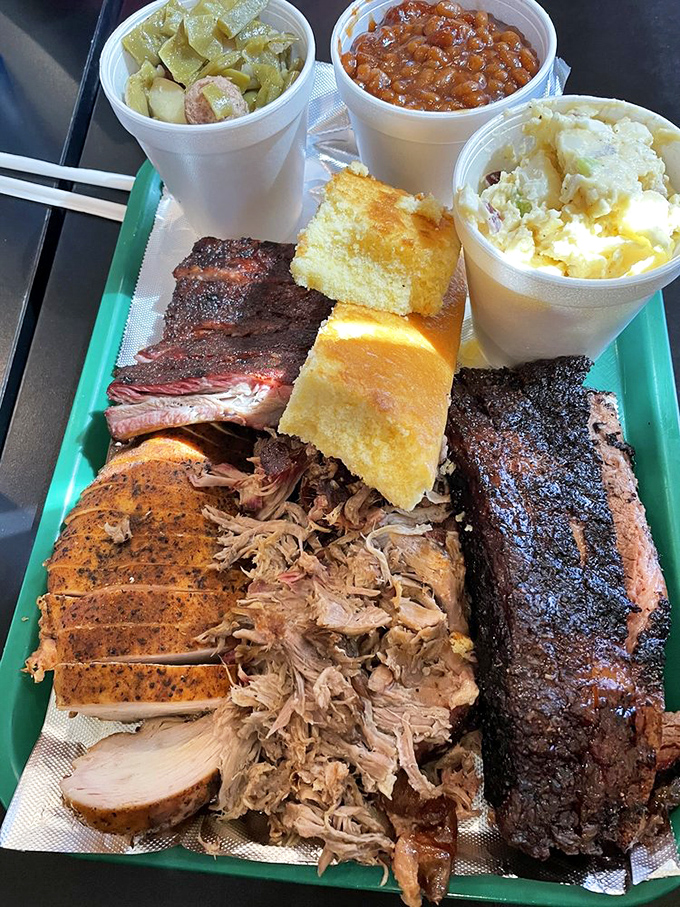 The BBQ sampler tray: where decisions are unnecessary and food envy is impossible. Those sides aren't playing supporting roles&mdash;they're co-stars.